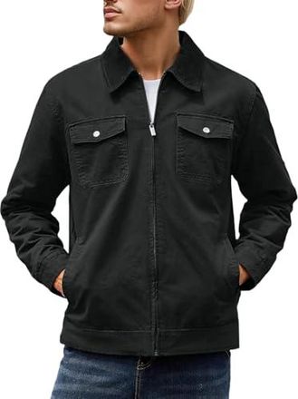 Generico Veste en jean avec doublure en flanelle l&eacute;g&egrave;re pour homme Blazer automne avec col montant et fermeture &eacute;clair occidentale pour sports et vestes dhiver