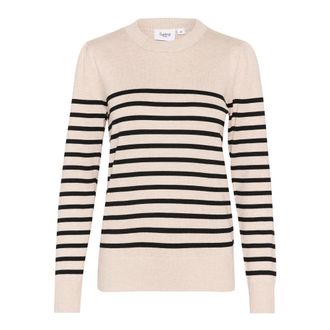 Saint Tropez Gestreifter Pullover Grau Morn Mila Stripe - - Knitwear - Damen - Beige - S