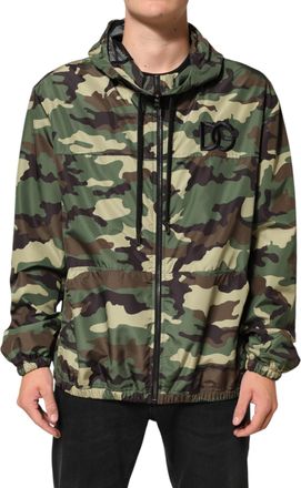 Dolce & Gabbana Mens Green Camouflage Hooded Sweatshirt Jacket Clothing