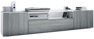 Vladon Lowboard Mogan, TV-Kommode mit 2 T&uuml;ren, 1 Klappe und 1 offenes Fach, Wei&szlig; matt/Avola-Anthrazit (181 x 39 x 35 cm)