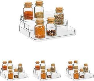 Relaxdays Gew&uuml;rzorganizer, 3 Etagen, Gew&uuml;rztreppe f&uuml;r Arbeitsfl&auml;che, HxBxT: 10,5 x 26 x 24 cm, Kunststoff, transparent (Packung mit 4)