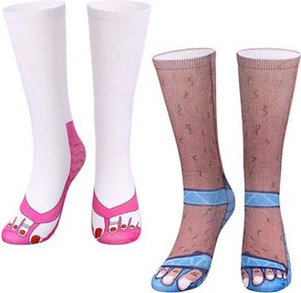 Satinior 2 Chaussettes Tongs Fantaisie Hautes Chaussettes de Blague Farfelue à Motif 3D Noël(Blanc et Brun)