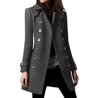 Generic Manteau dhiver mi-long &agrave; double boutonnage pour femme avec revers crant&eacute;, gris, XXL