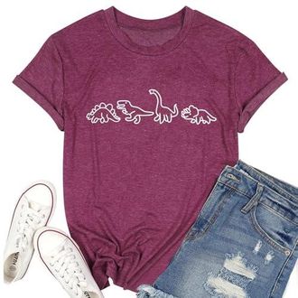 Generic T-shirts d&eacute;t&eacute; dinosaures pour femmes 2025 tendance sortir hauts amples mignons &agrave; manches courtes d&eacute;contract&eacute; lettre d&eacute;t&eacute; tendance T-shirts &agrave; col rond 