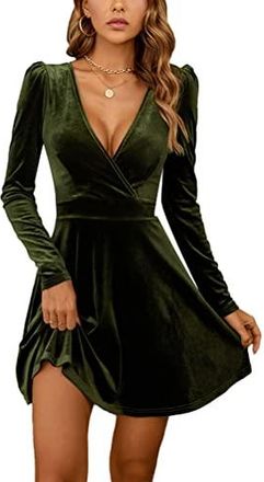 Onsoyours Femme Robe Moulante À Manches Longues Col en V Tricotée Casual Soirée Elégante Chic Automne Robe Velours Longue Moulante Rétro Robe De Cocktail Soirée