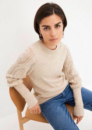 Bonprix Strickpullover Ballon&auml;rmel mit tollem Ajourmuster und extra breitem Strickb&uuml;ndchen