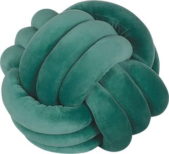 Beliani Modernes Knoten-Ball Dekokissen Samtstoff gr&uuml;n rund 30 x 30 cm Malni
