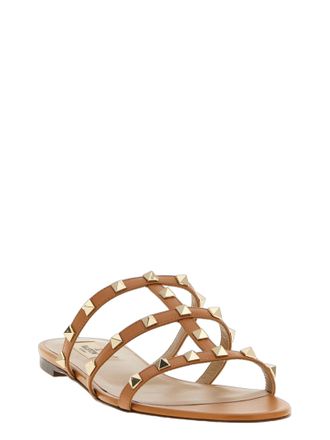 Valentino Garavani Womens Beige Calfskin Flat Sandals