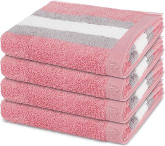 ROSS 4er Set Handt&uuml;cher Harmony - 100% Baumwolle, Walkfrottee 520 g/m&sup2;, Hoch-/Tief-Struktur, Flauschig & Saugstark, Elegante Saum-Stickerei, Pflegeleicht -