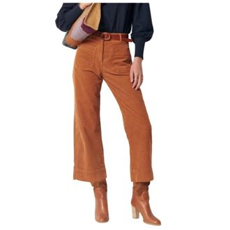 Sessun Crop und weite Bein Baumwollvelours Hose - - Trousers - Damen - Orange - 2XS