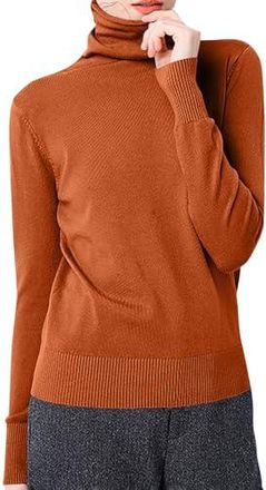 Generic Pull pour femme en tricot amincissant &agrave; manches longues tendance de couleur unie tunique hauts confortables &agrave; col roul&eacute; pull chaud d&eacute;contract&eacute; pour fe