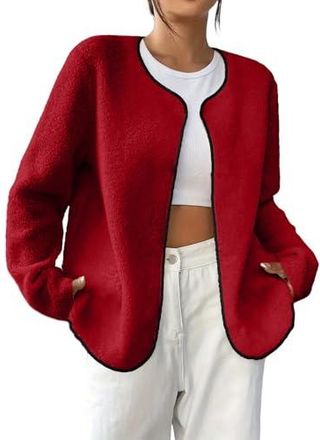 Generic Veste polaire pour femme - Hauts en peluche confortables pour femme - Manteaux dhiver 2025 - Vestes courtes en polaire pelucheuse - Boutons chauds, dé