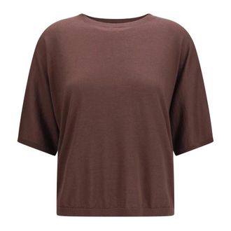 Brunello Cucinelli Pull Manches Courtes Cachemire et Soie - Femme - Pulls - Brun - Taille: 42 FR