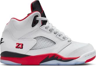 Nike Low-Top Sneaker - Jordan 5 Retro Fire Red Black Tongue (2025) (PS) - Gr. 34 (EU) - in Wei&szlig; - f&uuml;r Damen