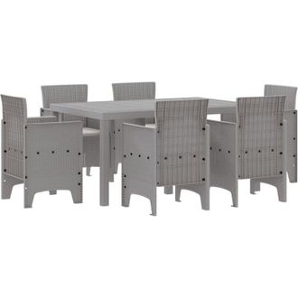 vidaXL 7-teiliges Garten Essbereich mit Kissen Hellgrau Poly Rattan vidaXL842838