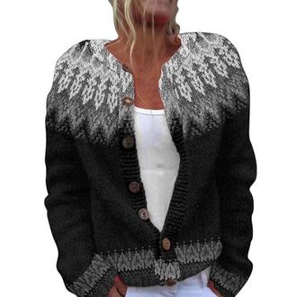 Generic Cardigan rétro en tricot Fairisle pour femme, coupe ample, confortable, boutonné, manches longues, doux et chaud, pour femme, chemisiers de loisirs, g