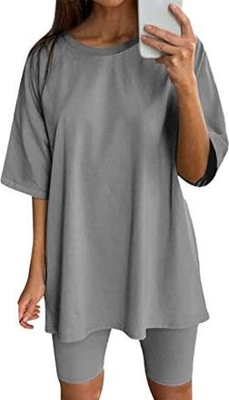 Generic Ensemble de 2 pi&egrave;ces pour femme 2026 - Ensemble de salon deux pi&egrave;ces - V&ecirc;tements assortis - T-shirt surdimensionn&eacute; - Taille &eacute;lastique - Short de motar