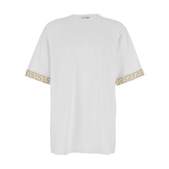 Versace Rundhals-T-Shirt mit Greca-Muster an den &Auml;rmeln - - Tops - Herren - Wei&szlig; - 2XL