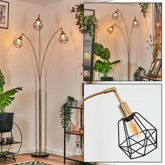 HOFSTEIN Stehleuchte Yaak, moderne Stehlampe aus Metall in Schwarz/Messing gebürstet/Kupfer mit Marmorfuß, verstellbare Leuchte im Retro-Design, Fußschalter, E