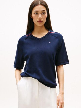 Tommy Hilfiger Strickpullover CO JERSEY STCH POLO V-NK S/S SWT