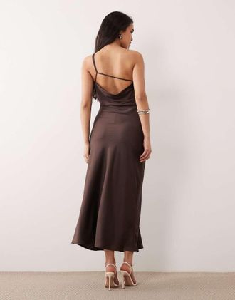 Only Maxikleid in Schokobraun mit One-Shoulder-Tr&auml;ger-Brown