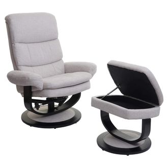 Mendler Relaxsessel HWC-C16, Fernsehsessel TV-Sessel Hocker mit Staufach, MVG-Zertifiziert - Stoff/Textil Creme-beige