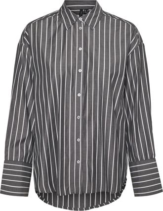 Vero Moda Damen VMFANNI LS Wide Loose Shirt WVN GA Langarmbluse, Asphalt/Stripes:Snow White Stripes, X-Small