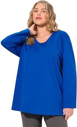 Ulla Popken T-Shirt pour Femme Grandes Tailles Grandes Tailles, col en V, d&eacute;contract&eacute;, Manches Longues, Bleu Roi, 56/58 FR