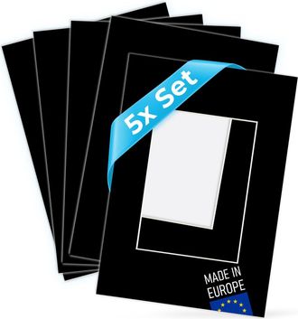 Photolini Passepartout A2 42x60 aussen für A3 30x42 innen, 5X säurefrei 1,5 mm Passepartout Karton Schwarz, alterungsbeständige Schrägschnitt - Passepartouts, P