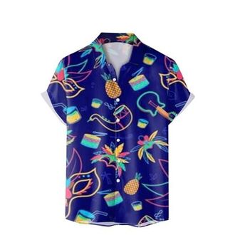 Generic Chemise hippie pour homme - Costume de carnaval - Imprim&eacute; &eacute;tincelant - Discoth&egrave;que - Costume r&eacute;tro traditionnel pour homme, 079 Bleu, 3XL