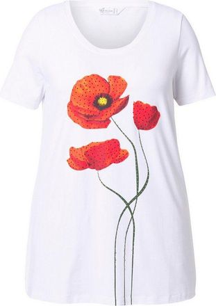 Miamoda T-Shirt T-Shirt A-Linie Glitzersteinchen Bl&uuml;ten-Motiv