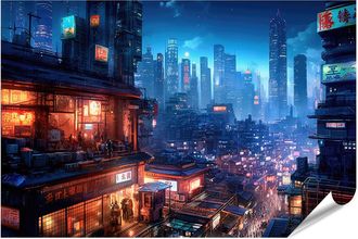 Islandburner XXL Bild Poster Konzept Lovely Anime Cyberpunk Stadt Digitales Gemälde Nacht Premium Bilder Fotodruck