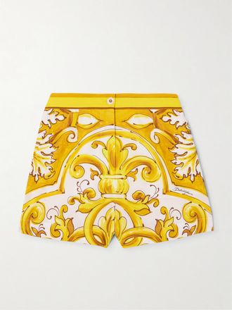 Dolce & Gabbana Shorts Aus Bedruckter Baumwollpopeline - Gelb