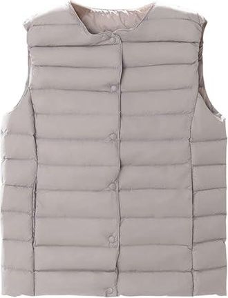 Generic Gilet bouffant sans manches matelass&eacute; &agrave; col rond l&eacute;ger et rembourr&eacute; pour femme, gris, 3XL