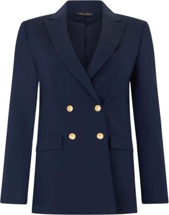 Brooks Brothers Femme, Vestes, Bleu, Taille: 36 FR Blazer crois&eacute; en laine m&eacute;lang&eacute;e avec boutons dor&eacute;s