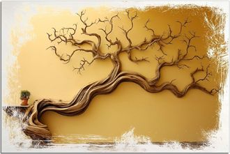 Wallario Wandbild aus Holz Lebensbaum Skulptur - 60 x 90 cm in Premium-Qualit&auml;t: Brillante Farben