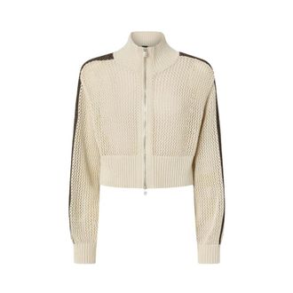 Pinko Pinko, Femme, Pulls, Beige, Taille: 38 FR Stripe Zip Cardigan