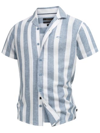 Indicode Herren INBravida Leinenhemd Kurzarm-Hemd mit Button-Down-Kragen | Herrenhemd Sommerhemd f&uuml;r M&auml;nner Copen Blue, XXL