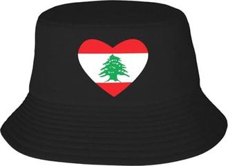 Generic Chapeau De Seau Unisexe Drapeau du Liban Coeur Chapeau De Plage Respirant &Eacute;t&eacute; Bonnet De Soleil, pour De P&ecirc;che, La Randonn&eacute;e, Le Camping, 56-58cm