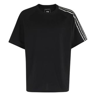 Yohji Yamamoto Homme, Tops, Noir, Taille: L Raw Edge 3-Stripes Short Sleeve Tee
