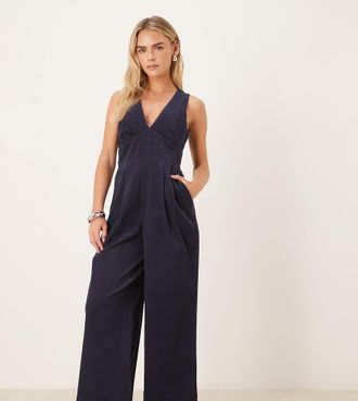 Nobody's Child Arizona - Combinaison sans manches &agrave; col V en velours c&ocirc;tel&eacute; de coton - Bleu marine