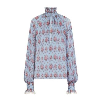 Dolce & Gabbana Femme, Blouses et Chemises, Multicolore, Taille: 38 FR Blouse &agrave; Imprim&eacute; Floral et Col Montant