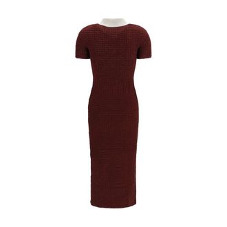 Self Portrait Crystal-Embellished Waffle Knit Polo Dress - Bordeaux