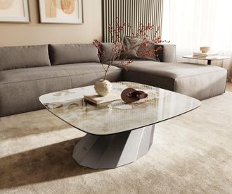 DELIFE Couchtisch Edge Boot 90x90 cm Keramik Minas Melange Parabi Edelstahl geb&uuml;rstet, Couchtische