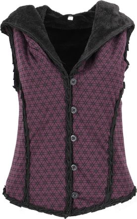 Guru Shop Kurze Goa Weste mit Weiter, Flauschiger Kapuze Flower of Life - Violett, Damen, Baumwolle, Size:XL