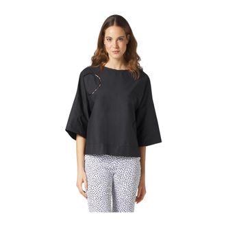 Manila Grace Bestickte Bluse mit Herzausschnitt - - Blouses & Shirts - Damen - Schwarzk - XS