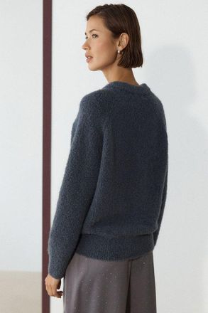 Next Strickpullover Lang&auml;rmeliger Boucl&eacute;-Pullover mit V-Ausschnitt (1-tlg)