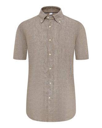 Tom Rusborg Unifarbenes Leinenkurzarmhemd mit Button Down-Kragen, Regular in