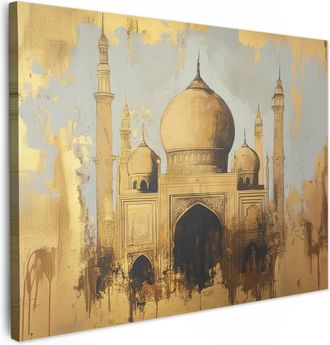 MuchoWow © Leinwandbild 70x50 cm Dekoration Wohnzimmer Islam Bilder Pictures Islamic Wall Decoration Living Room Wohnungs Deko Moderne Bild Moschee - Gold - Ar