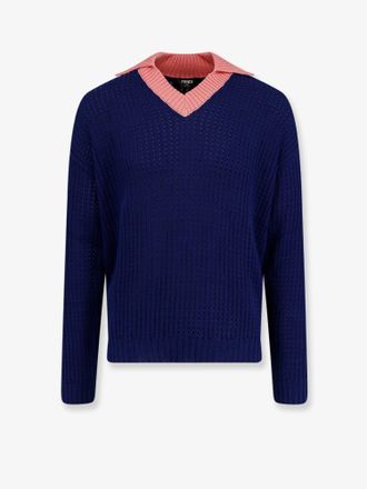 Fendi Cotton sweater with contrasting collar - FENDI - gender_Man
